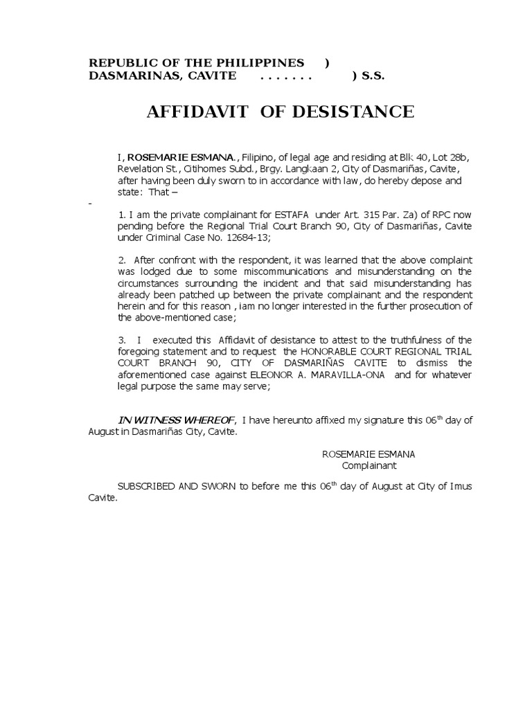 Affidavit of Desistance | PDF