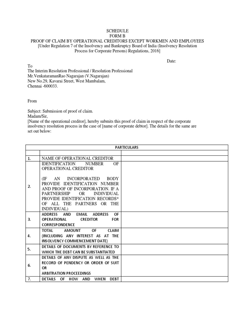 Form B Format | PDF | Bankruptcy | Liability (Financial Accounting)
