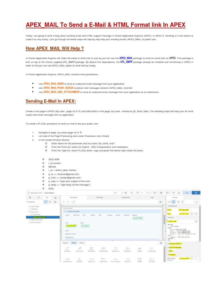 Sending Email And Html Format Email From Oracle Application Express Apex Using The Apexmail