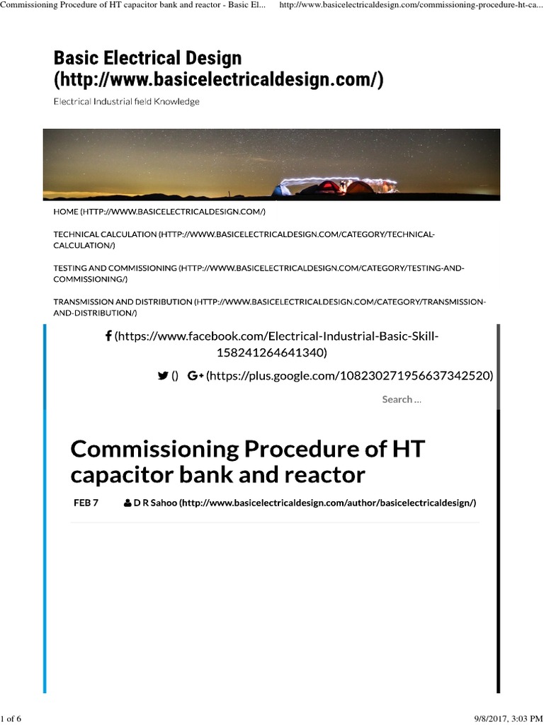 Commissioning Procedure of HT Capacitor Bank and Reactor - Basic ...