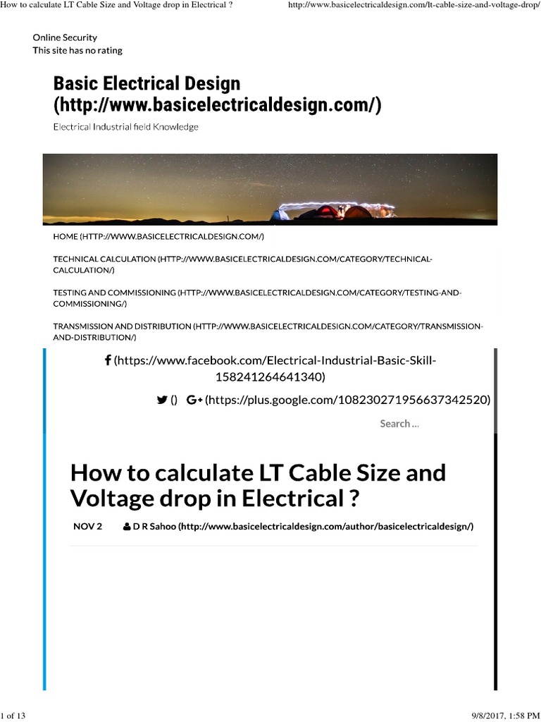 LT Cable Size and Voltage Drop Calculation | PDF | Quantity ...