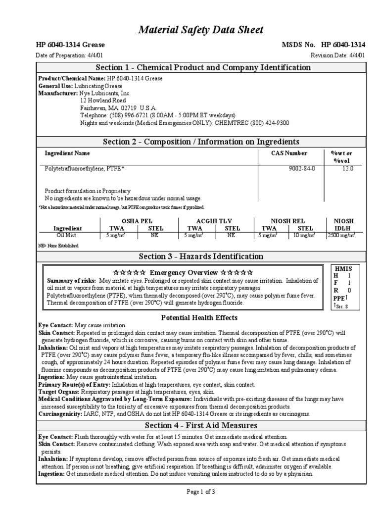 Grease MSDS | PDF | Chemical Substances | Materials