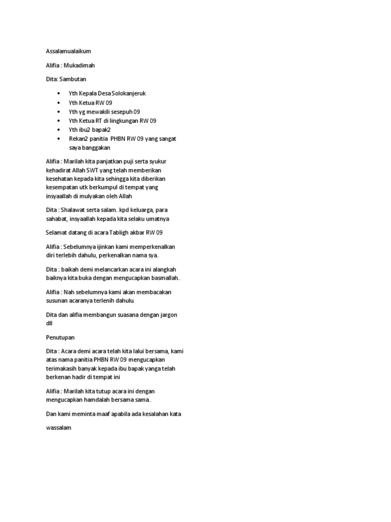 Contoh Naskah Tabligh Akbar RW 09 | PDF