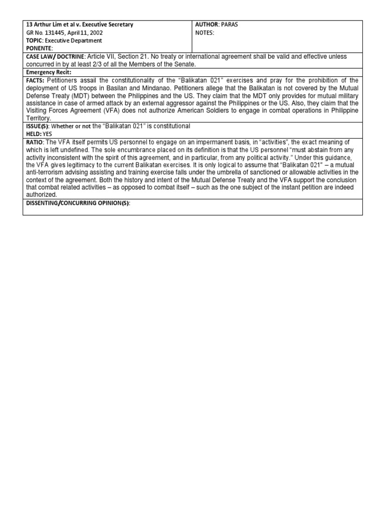 13 Arthur Lim Et Al v. Executive Secretary | PDF