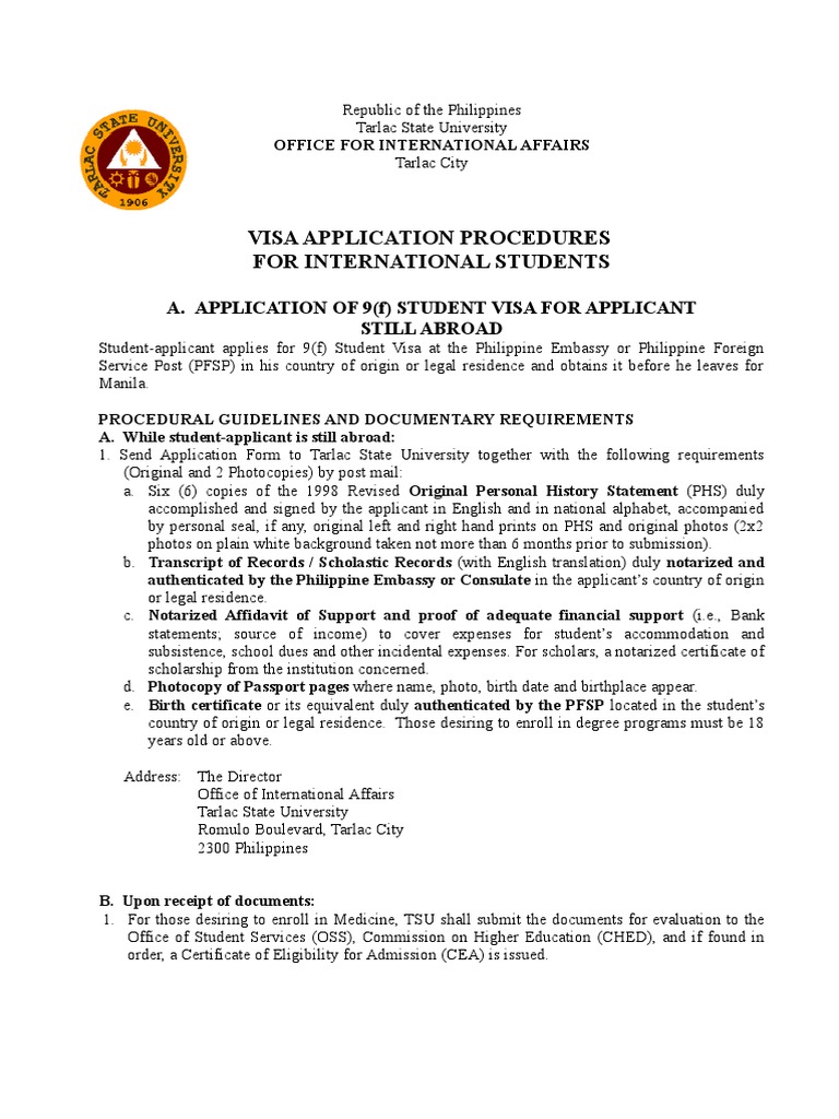 Visa Application Procedure For International Students | PDF | Travel ...