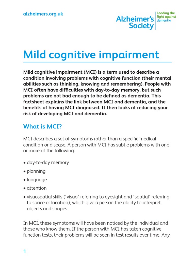 Mild Cognitive Impairment Factsheet | Dementia | Alzheimer's Disease