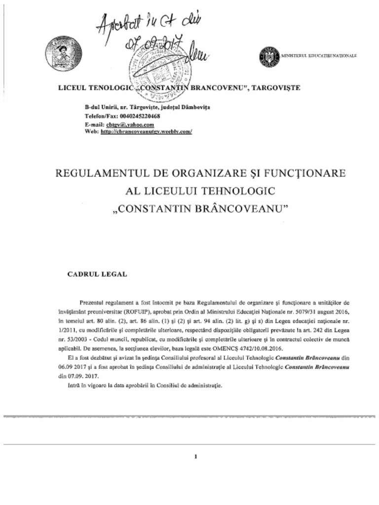 Regulament Intern 2017-2018 | PDF