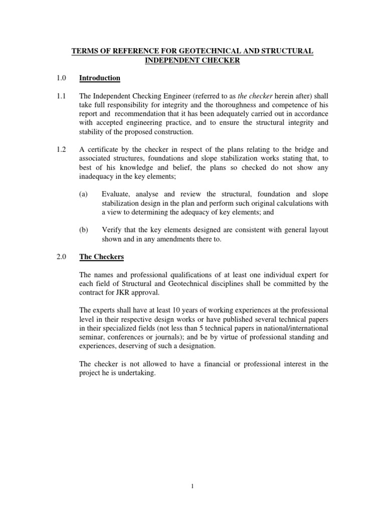 Terms of Reference For Geotechnical and Structural Independent Checker ...