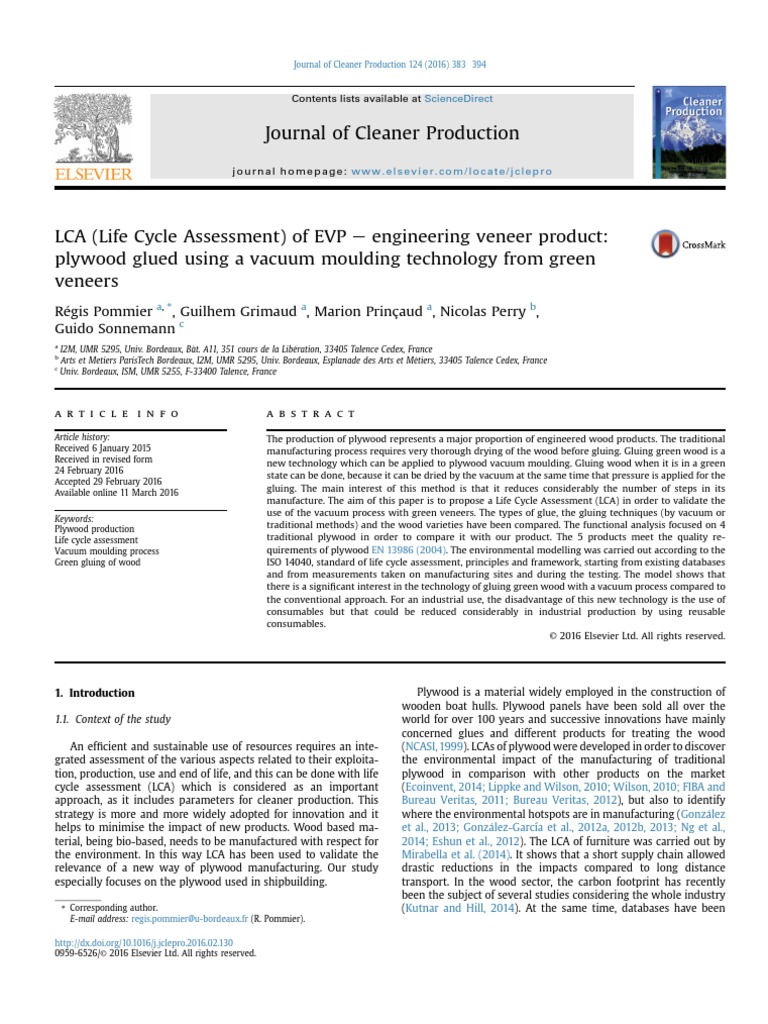 (J) LCA (Life Cycle Assessment) of EVP e Engineering Veneer Product ...