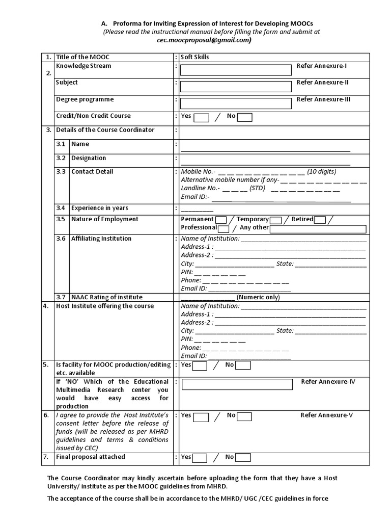 Forms for Expression of Interest and Detailed MOOC Plan | Massive Open ...