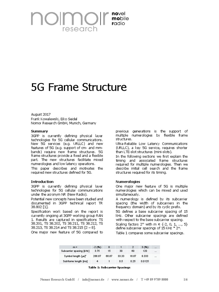 2017 08 Nomor WhitePaperNomor 5G Frame Structure | PDF | Duplex ...