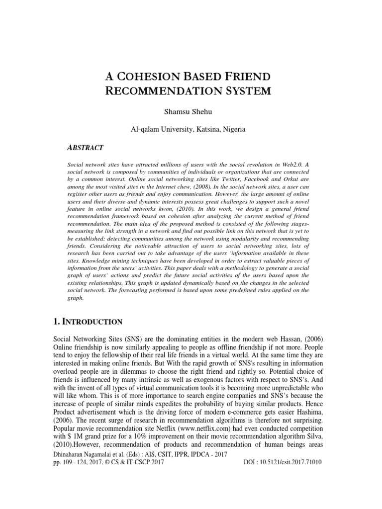 A Cohesion Based Friend Recommendation System | PDF | Social Networking Service | Social Network