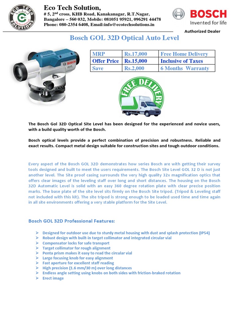 Bosch Gol 32d Optical Auto Level | Optics | Equipment