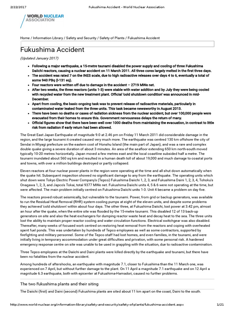Fukushima Accident - World Nuclear Association | PDF | Timeline Of The ...