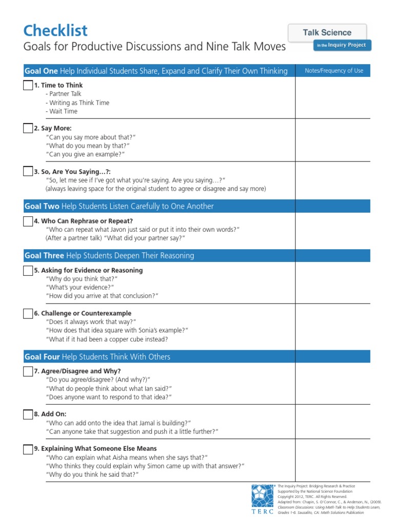 Talk Moves Checklist 20141216 091828 16 | PDF | Cognition