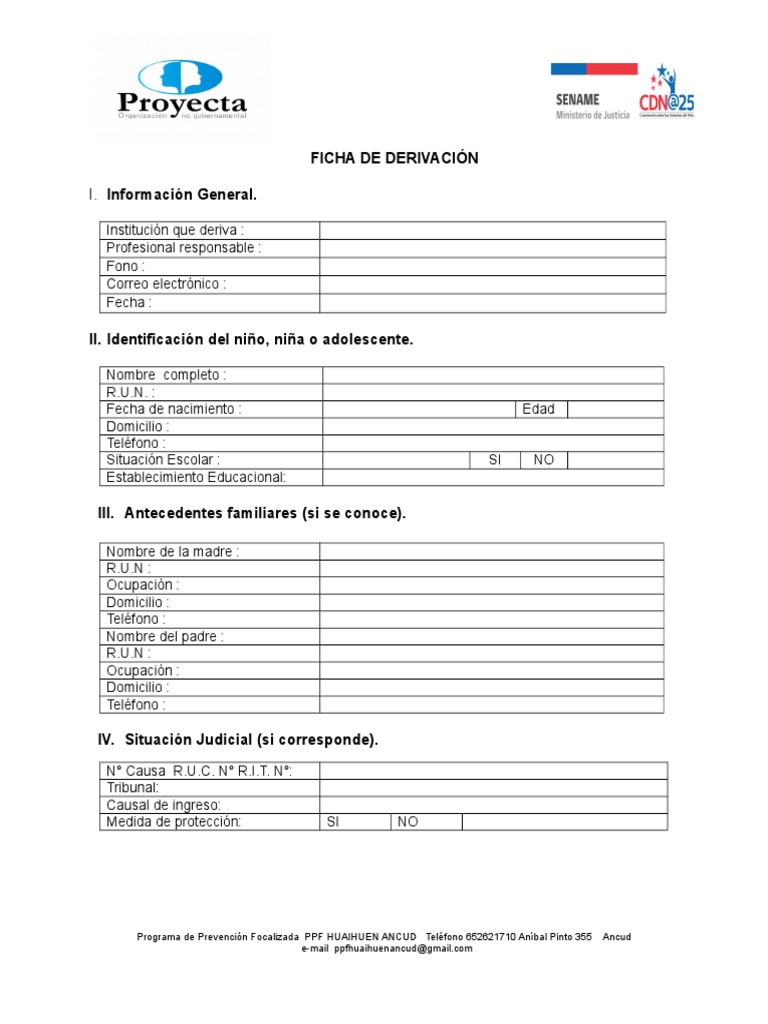 Ficha de Derivacion, PPF Huaihuén Ancud | PDF