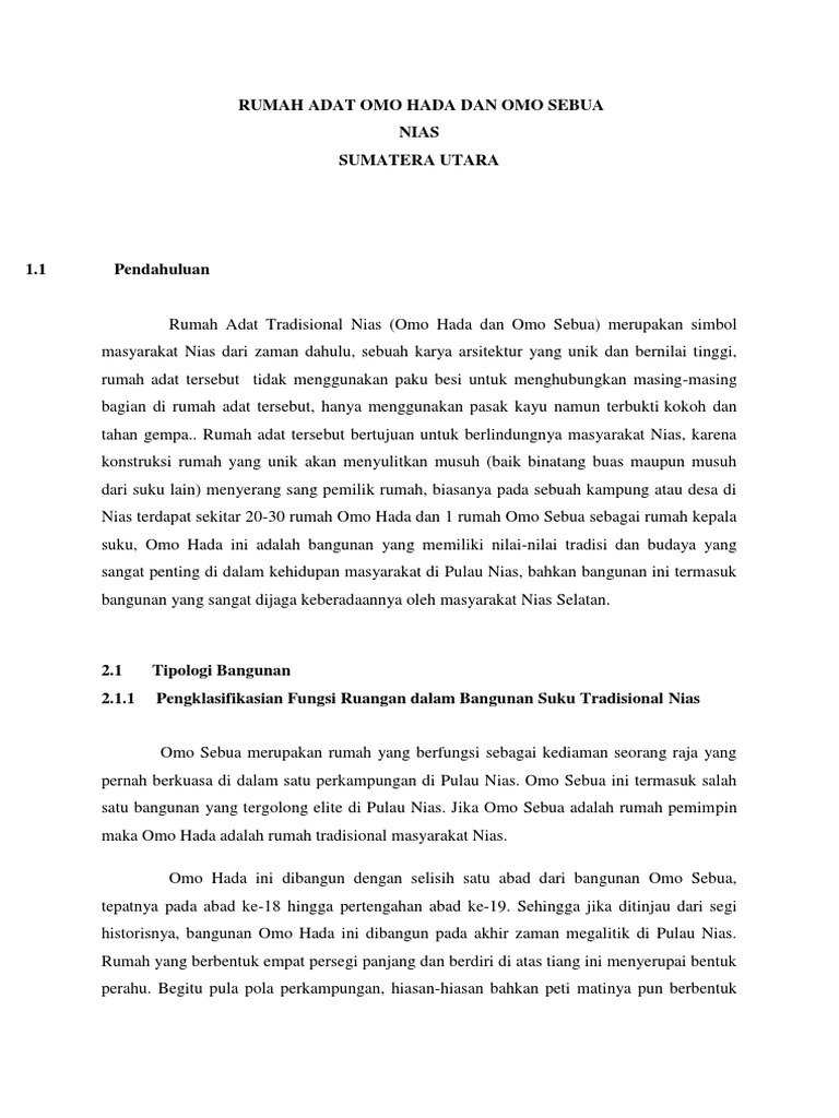 Rumah Adat Omo Hada Dan Omo Sebua | PDF