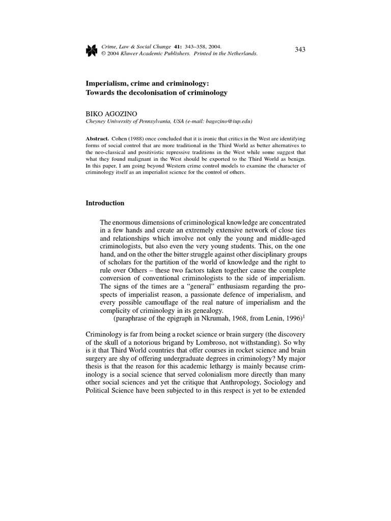 Biko Agozino - Decolonisation of Criminology | PDF | Criminology | Colonialism