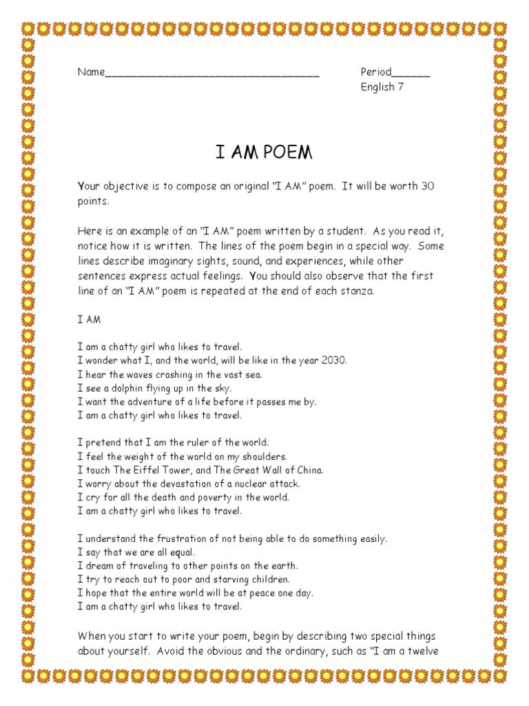 I Am Poem Assignment | PDF | Languages