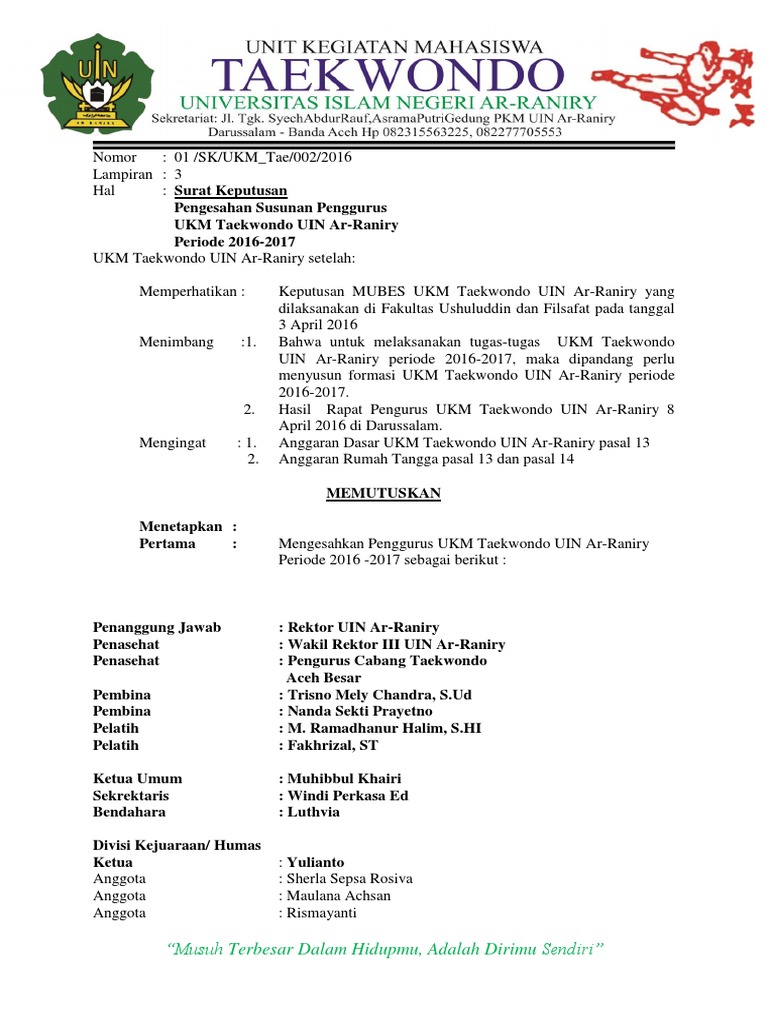 Surat Sk Kepengurusan