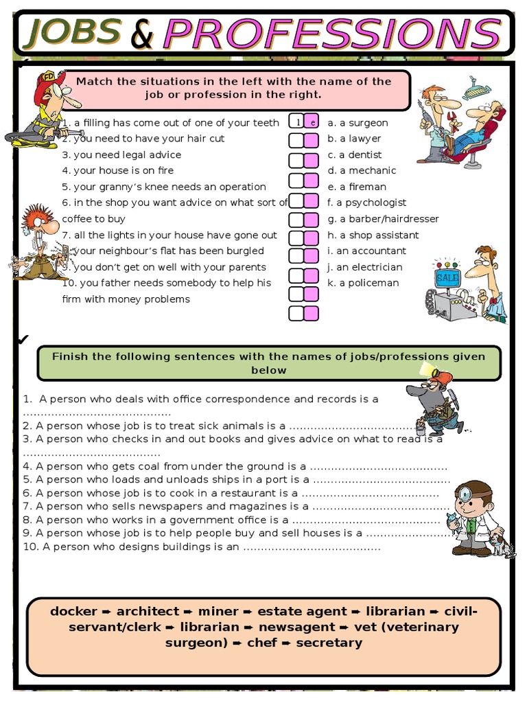 Jobs and Professions Fun Activities Games Tests - 13856 | PDF