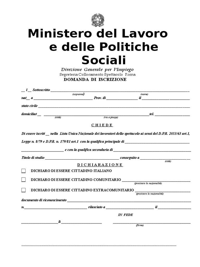 Modello D'iscrizione Ufficio Collocamento | PDF