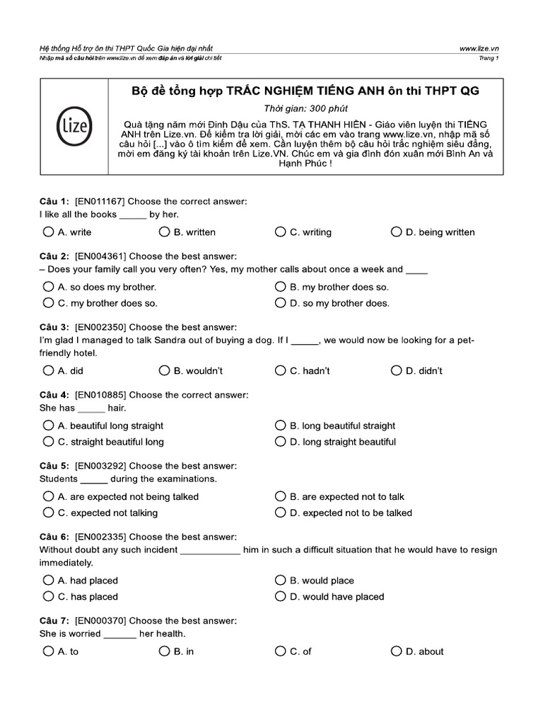 English Question - Multiple Choice Questions | PDF