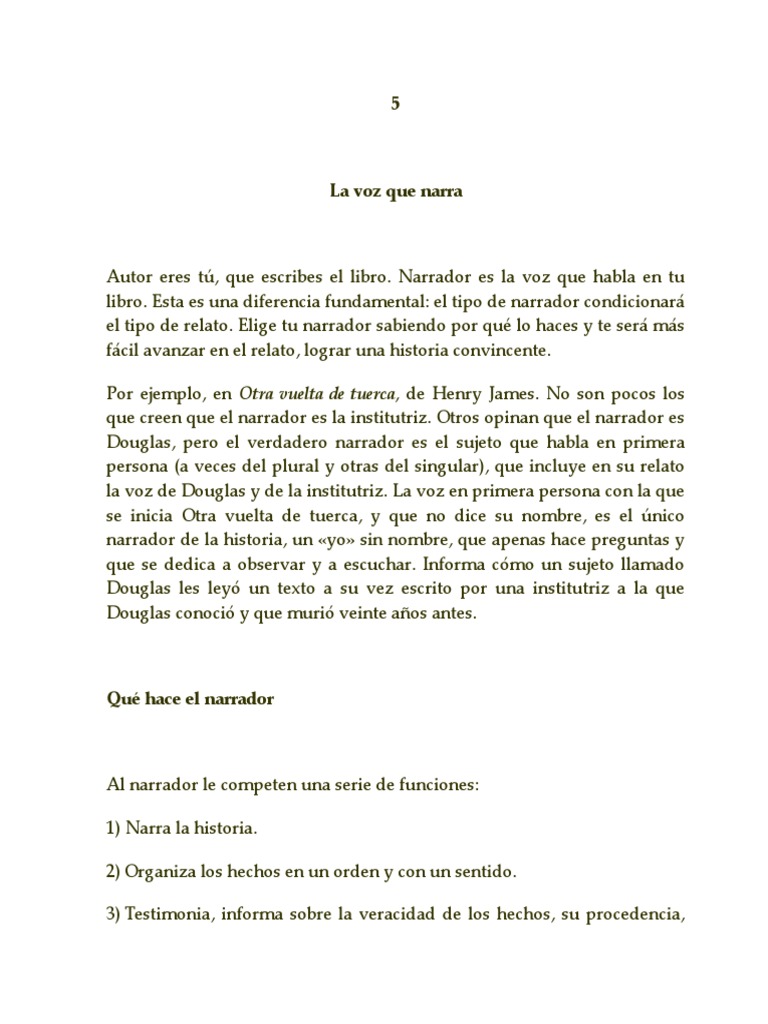 La voz del narrador en la narrativa | PDF | La vuelta de tuerca | Narración