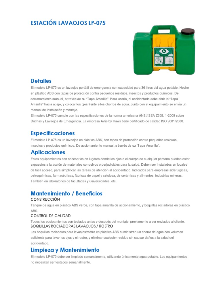 Ficha Técnica Lavaojos Haws | PDF