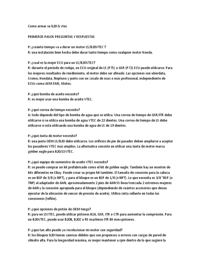 Guía paso a paso para construir un motor B20 LS VTEC | PDF | Pistón | Bomba