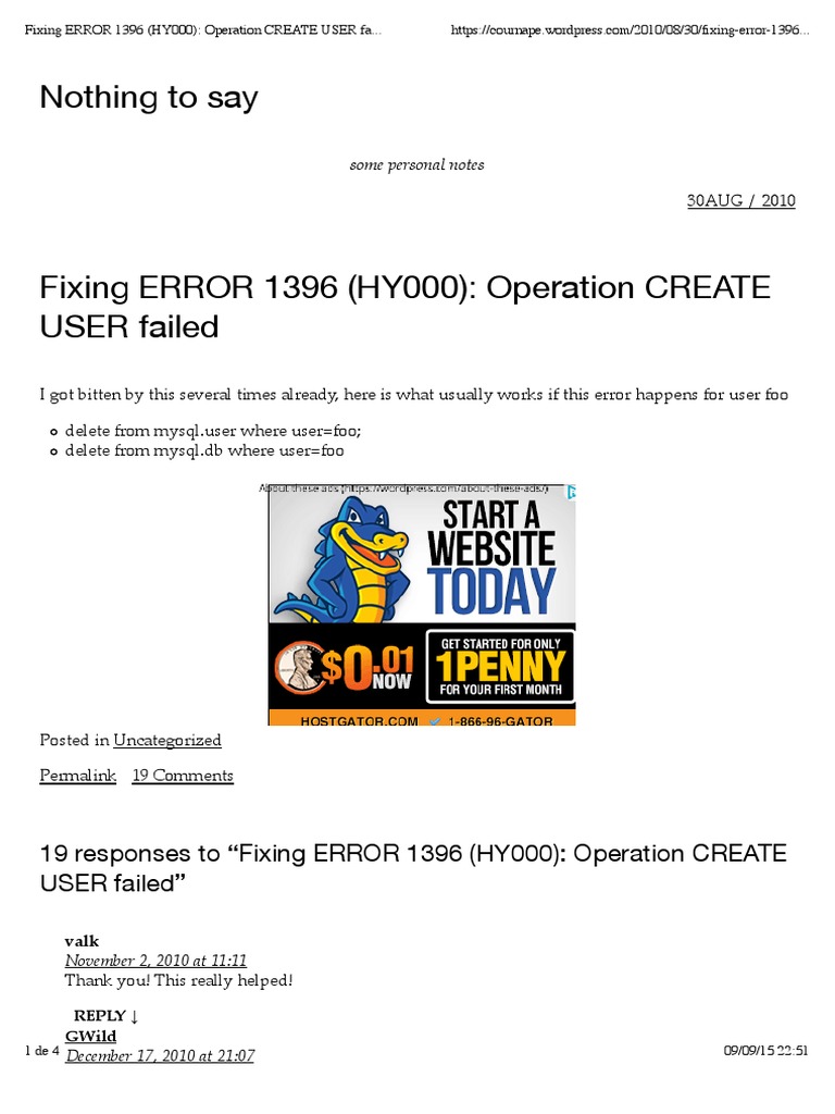 Phpmyadmin-Mysql-Fixing ERROR 1396 (HY000) : Operation CREATE USER Failed - Nothing To Say | PDF ...