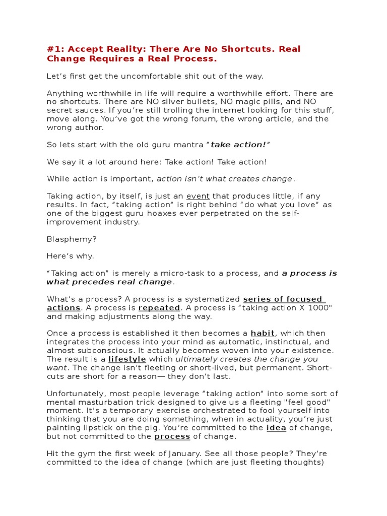 #1: Accept Reality: There Are No Shortcuts. Real Change Requires A Real ...