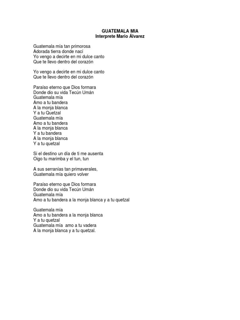 Letra de Guatemala Mia