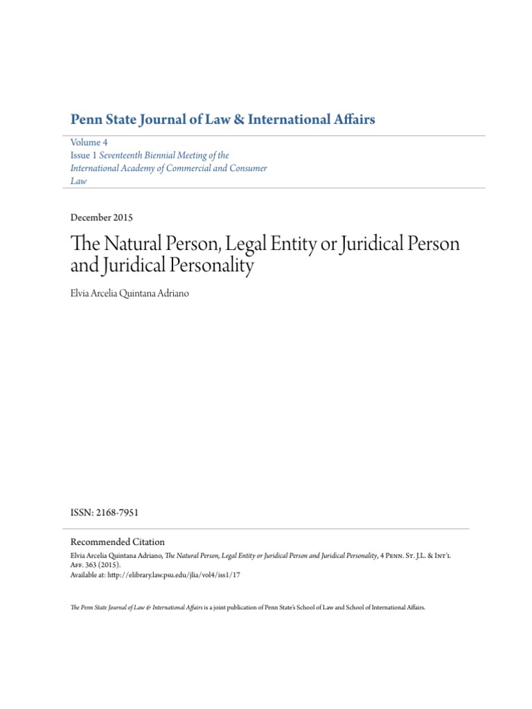 The Natural Person Legal Entity or Juridical Person and Juridica | PDF ...
