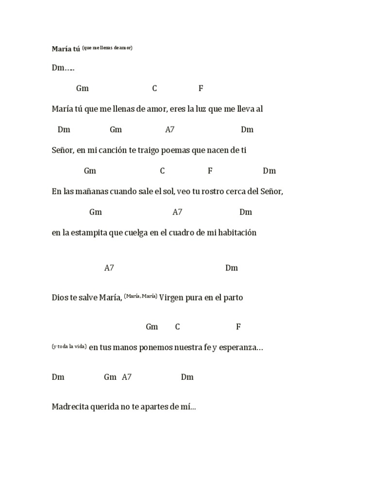 María Tú Letra Y Acordes María Madre De Jesús