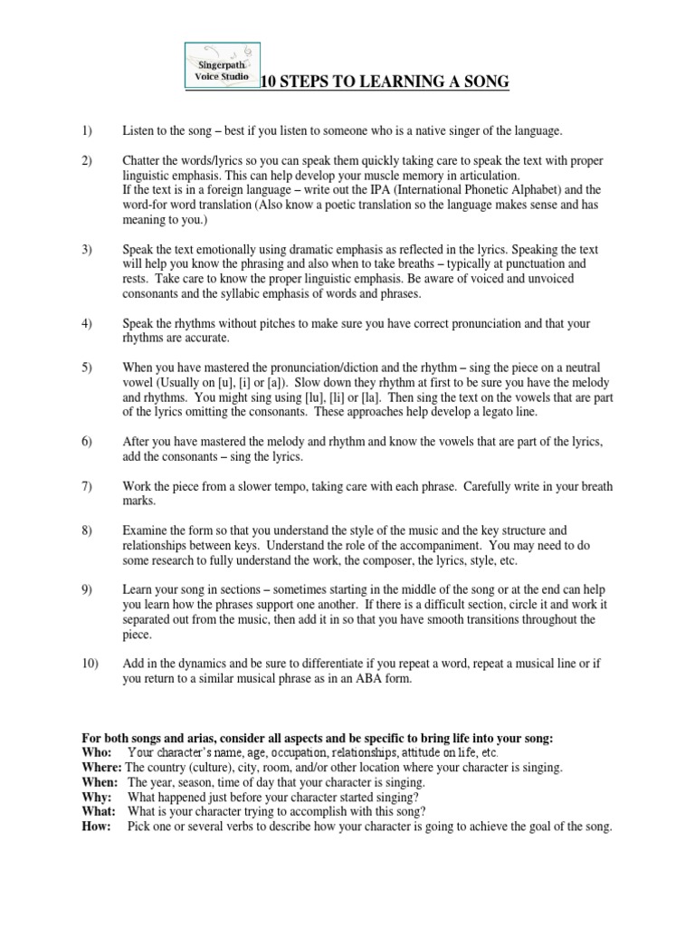 Ten Steps To Learning A Song | PDF | Consonant | Songs