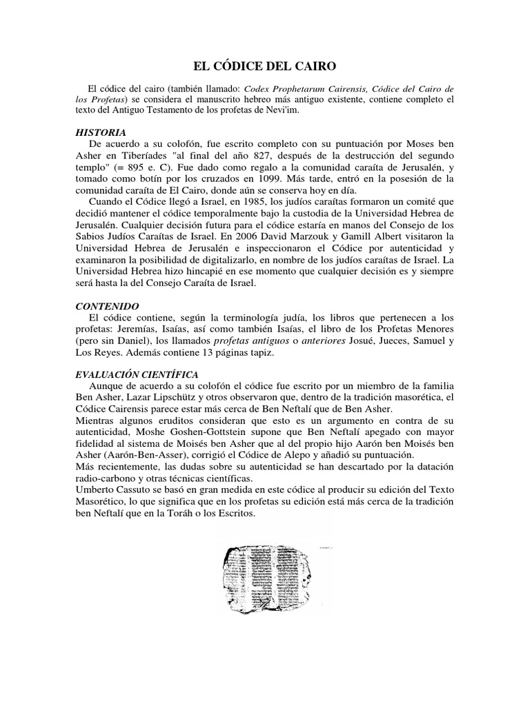 Códice Del Cairo | PDF | Versiones bíblicas y traducciones | Contenido ...