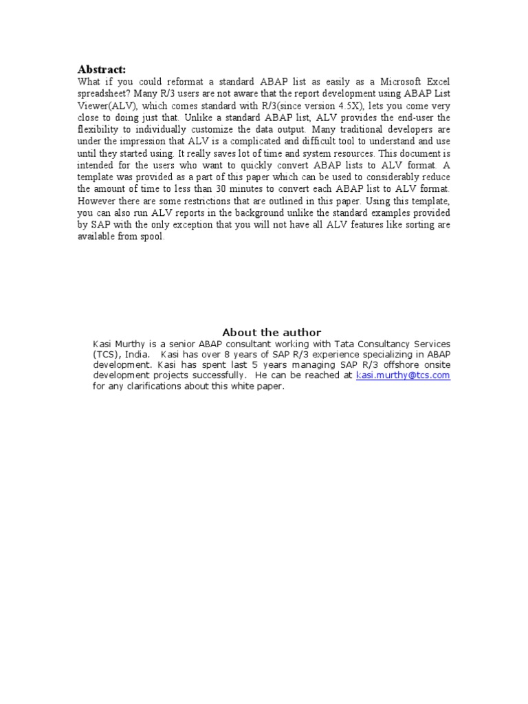 Abap List To Alv | PDF | Computer Programming | Computing