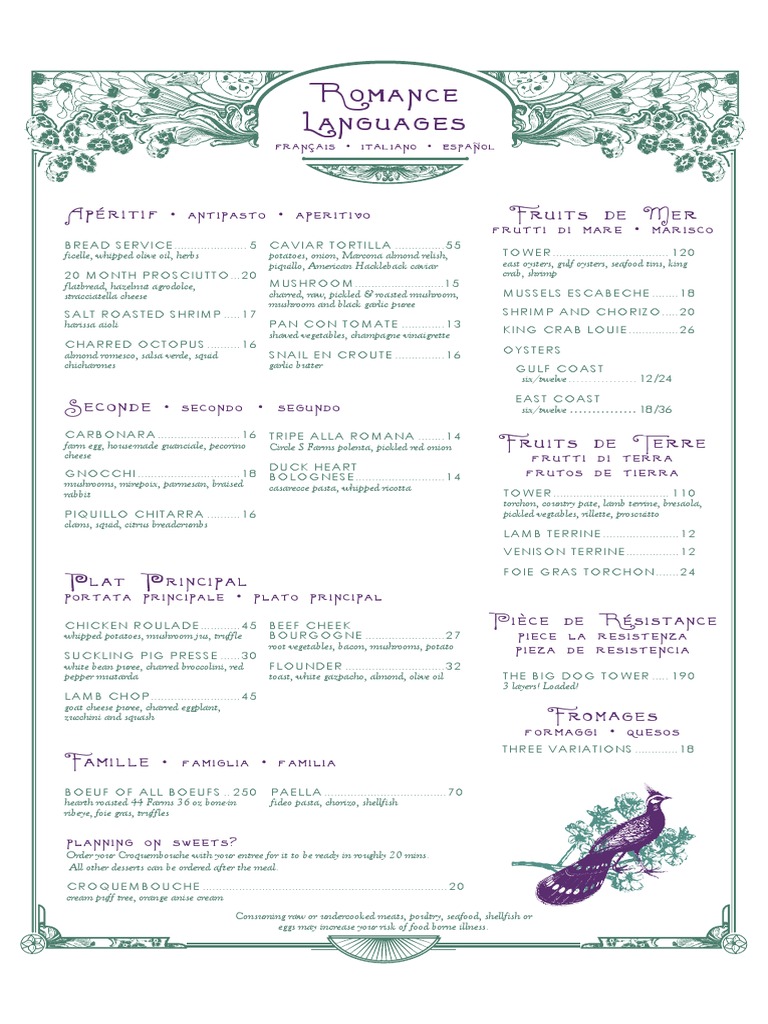 Romance Languages Food Menu | PDF | African Cuisine | Mediterranean Cuisine