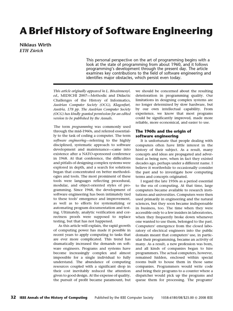 Evolution of Software Engineering | PDF | C (Programming Language ...
