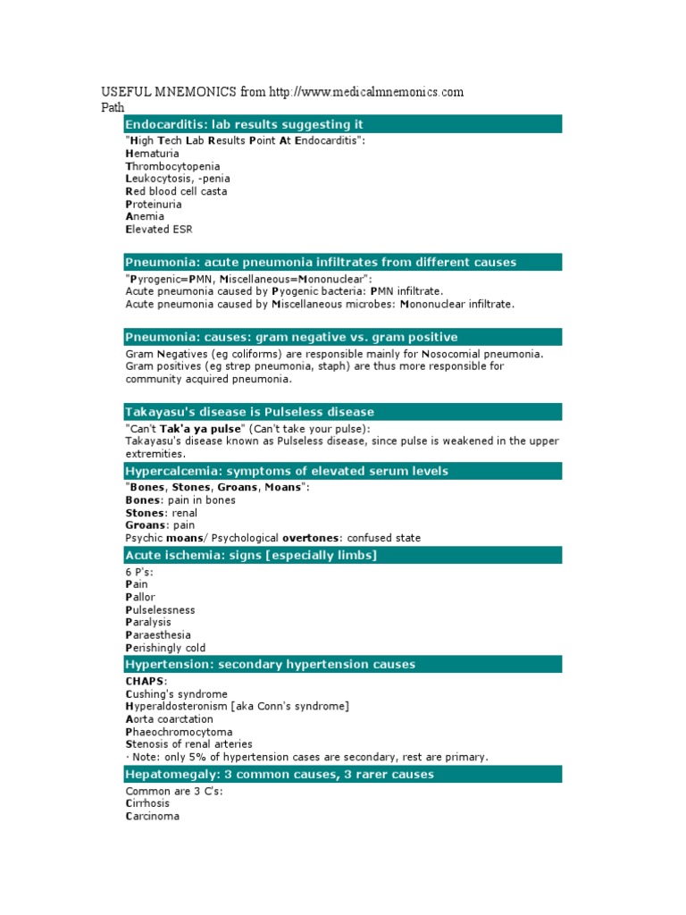 Path Mnemonics | PDF | Chronic Obstructive Pulmonary Disease | Lung