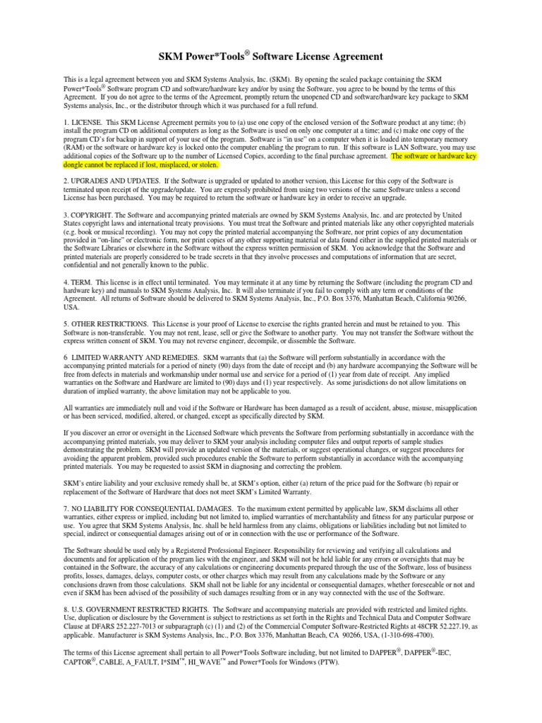 SKM PTW Software Agreement | PDF | Copyright | Implied Warranty SKM PTW Software Agreement | PDF | Copyright | Implied Warranty