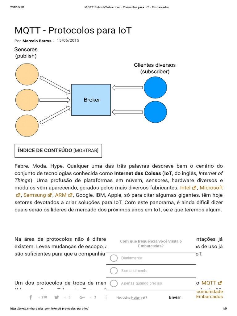 MQTT Publish_Subscriber - Protocolos para IoT - Embarcados.pdf | Internet das Coisas | Python ...