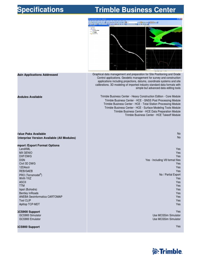 Trimble Business Center Software Specifications Sheet | PDF | Windows 7 ...