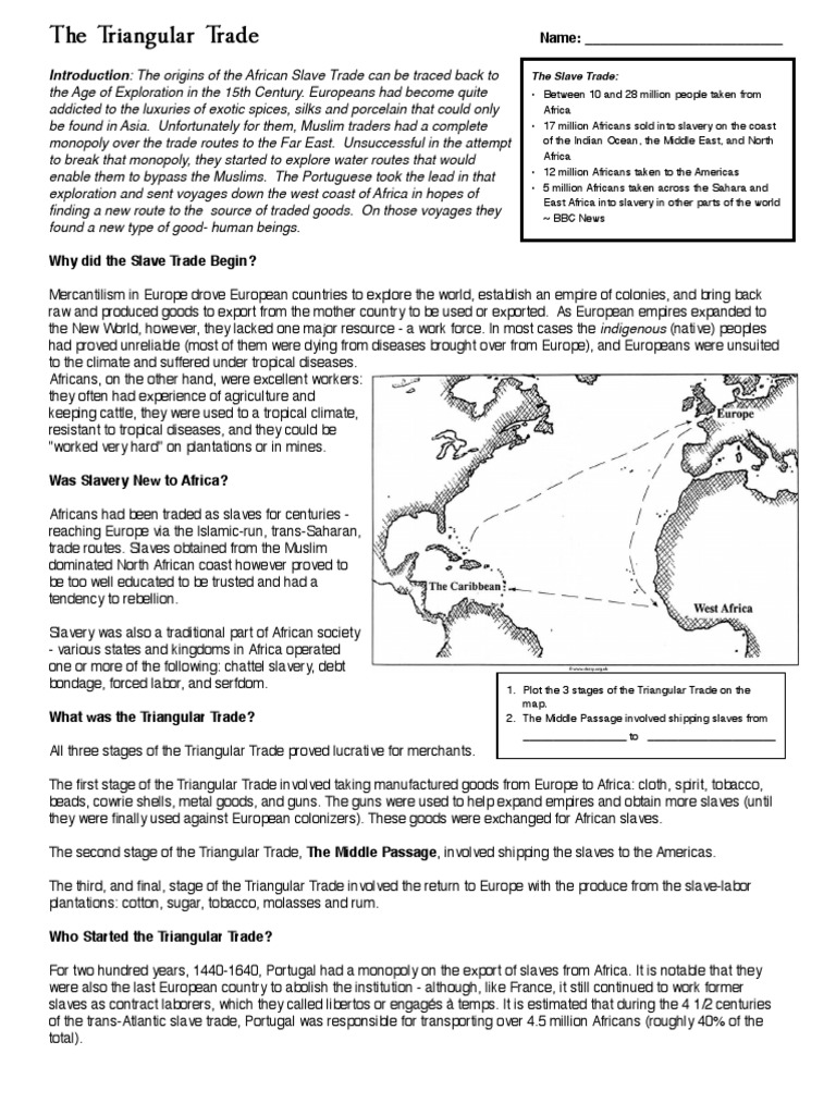 triangular-trade-worksheet with responses | Atlantic Slave Trade | Slavery