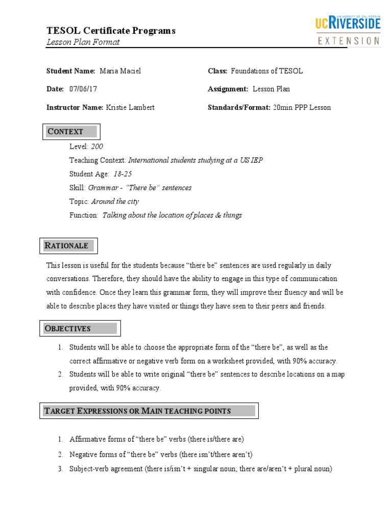 TESOL Certificate Programs: Lesson Plan Format | PDF | Lesson Plan ...