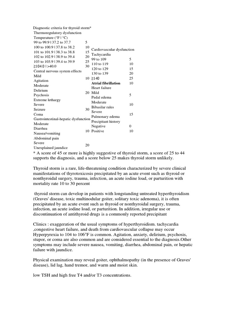 Diagnostic Criteria For Thyroid Storm | PDF | Hyperthyroidism | Thyroid