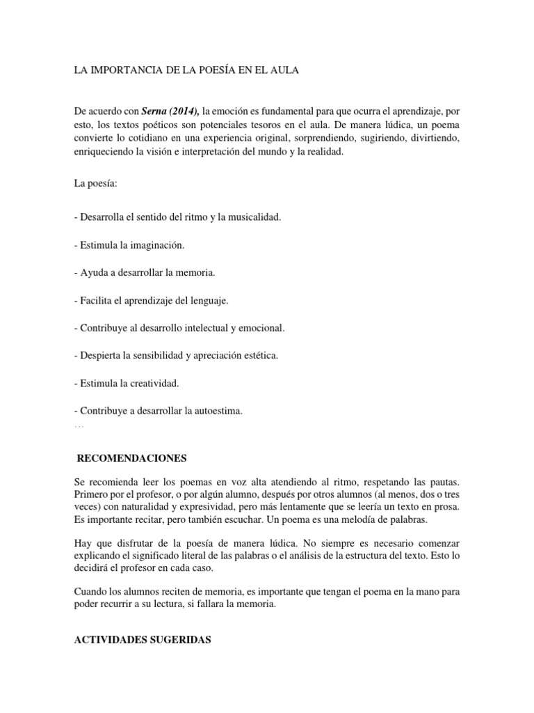 Poesía: Clave en el Aprendizaje Escolar | PDF | Poesía | Lectura (proceso)