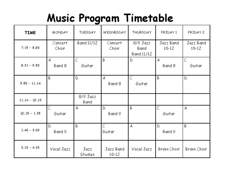 Music Program Timetable 2017-2018 | PDF