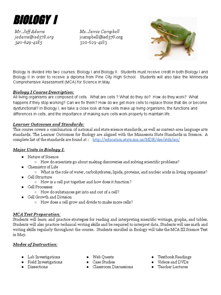 Biology Syllabus Semester 1 - 17-18 | PDF | Cognition | Teaching